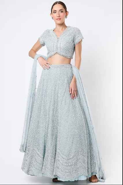 Ice Blue Embroidered Scalloped Lehenga Set – Lady Selection Inc