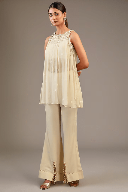 Off-White Chiffon Aari Hand Embroidered Tunic Set – Lady Selection Inc