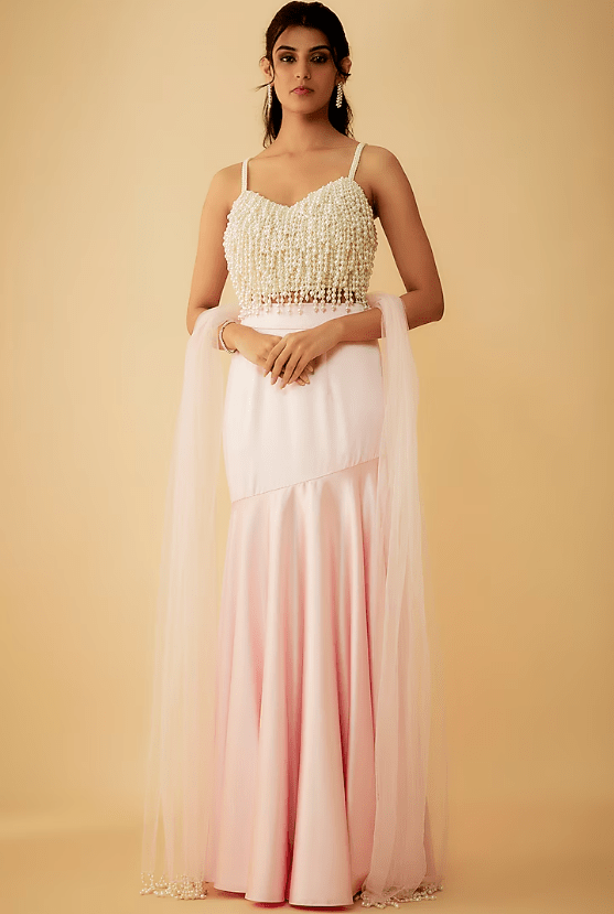 Blush Pink Satin Fish-Cut Lehenga Set – Lady Selection Inc