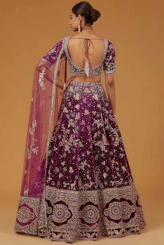 Rani Pink Velvet & Net Dori Hand Embroidered Lehenga Set – Lady ...