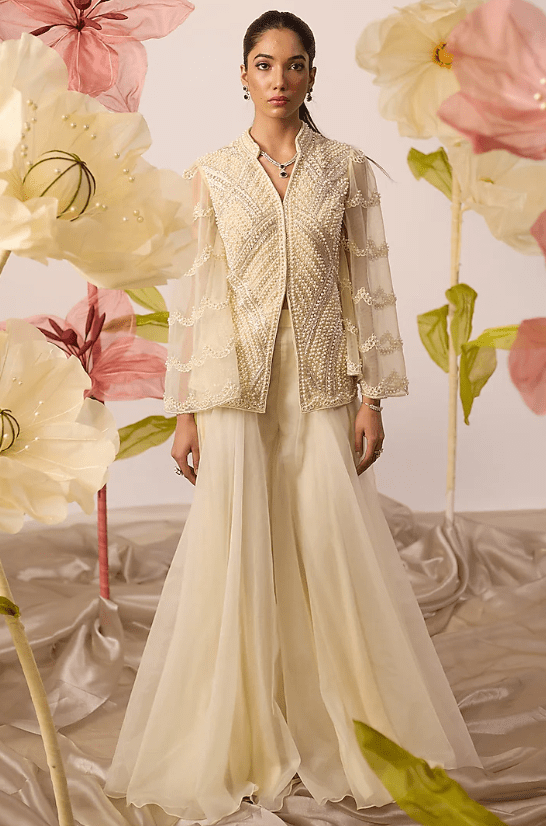 Ivory Net Hand Embroidered Jacket Set – Lady Selection Inc